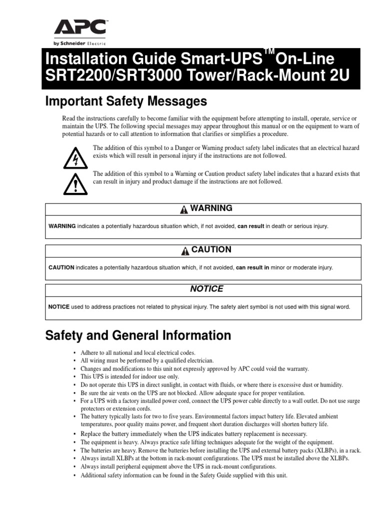 APC SRT3000 Installation Guide | PDF | Mains Electricity | Icon (Computing)