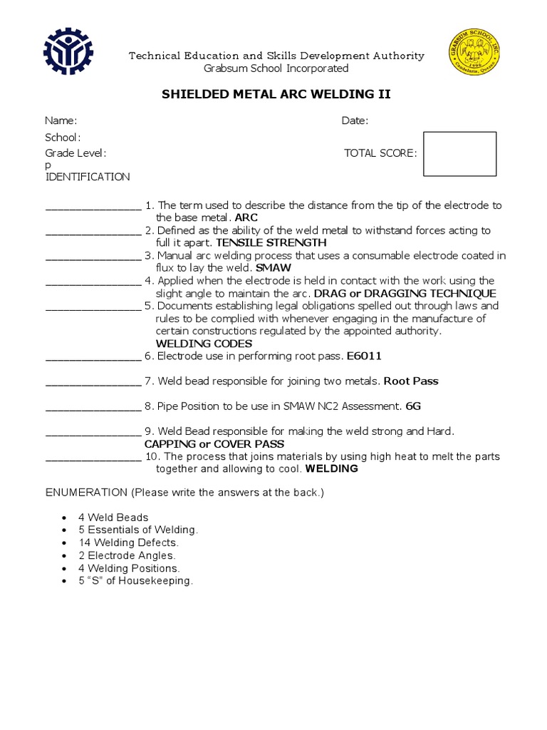 SMAW Written Exam | PDF | Welding | Construction