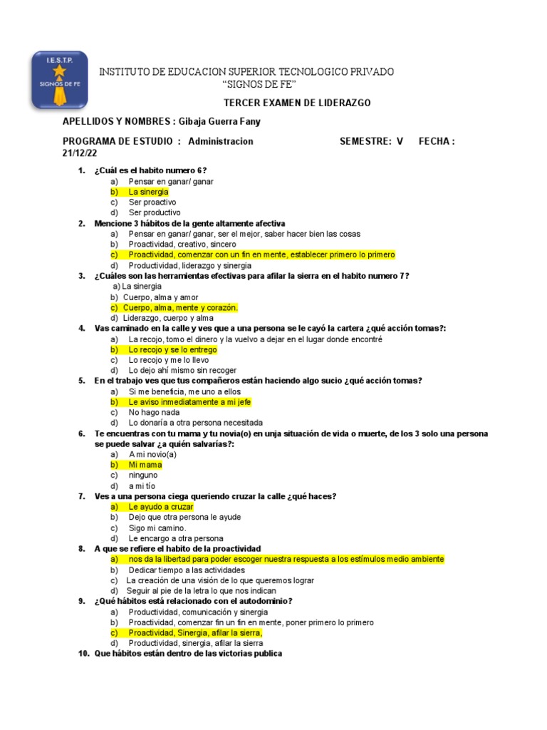 Tercer Examen de Liderazgo | PDF Tercer Examen de Liderazgo | PDF