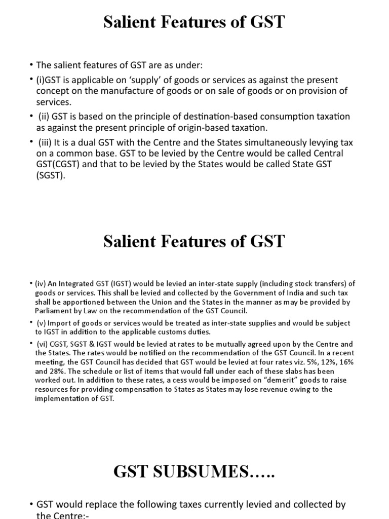 Salient Features of GST | PDF | Value Added Tax | Excise
