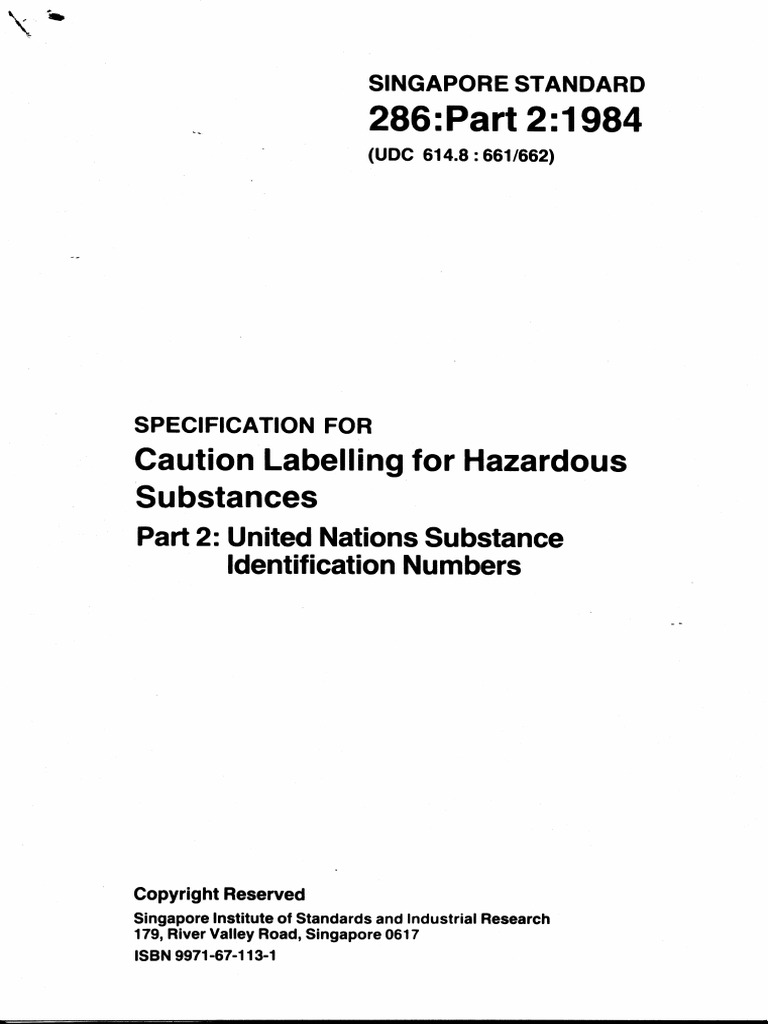 SS 286 - 1984 Caution Labelling Hazardous Substances Part 2 UN ...