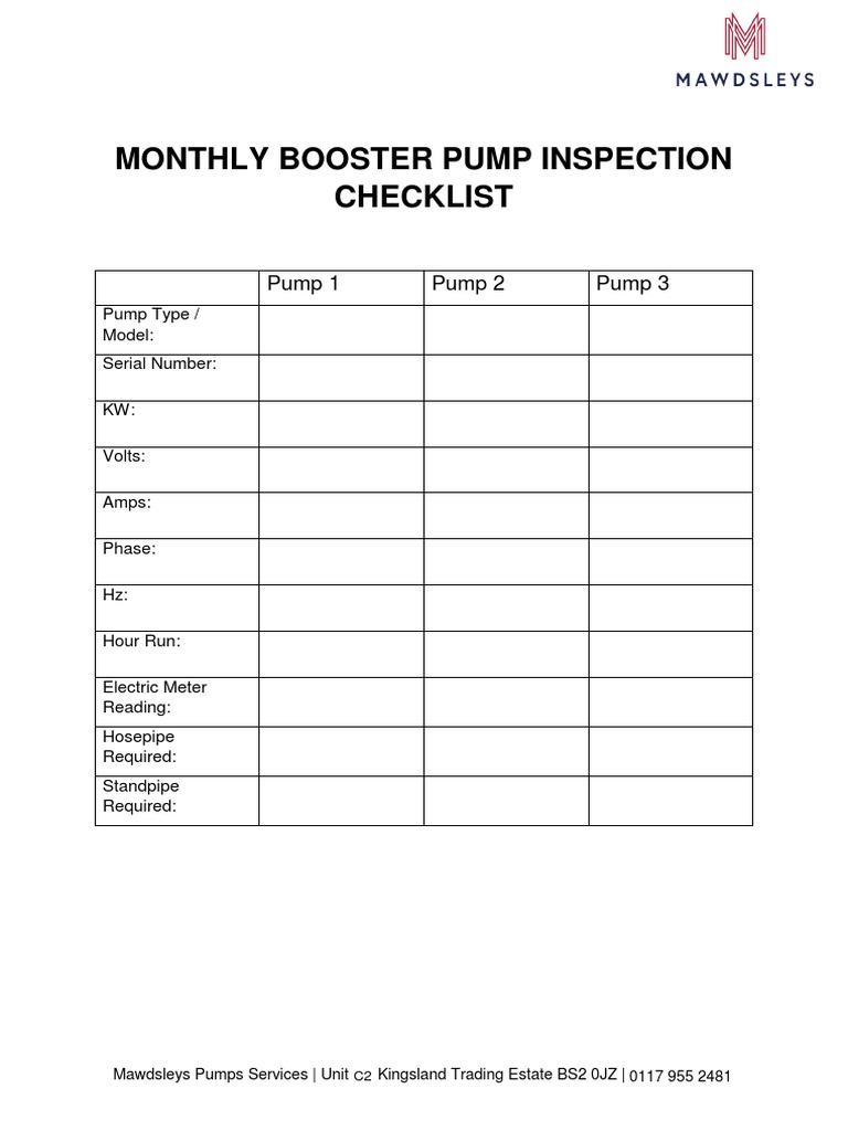 Booster Pump Inspection Checklist 2 | PDF