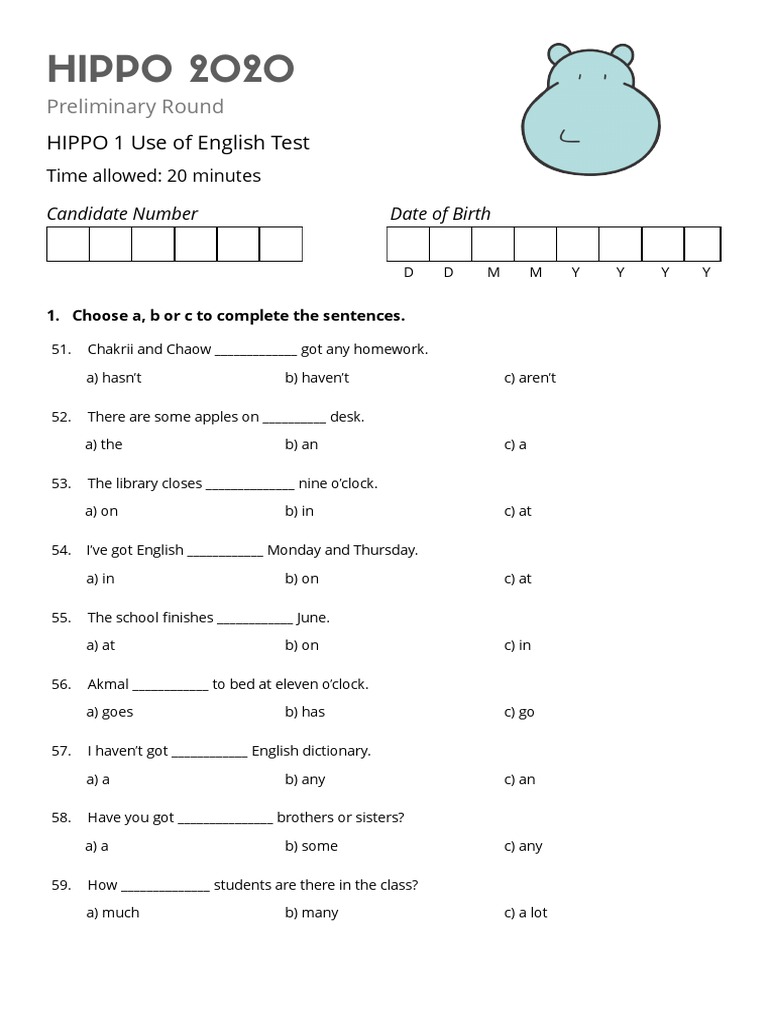 HIPPO 2020: HIPPO 1 Use of English Test | PDF