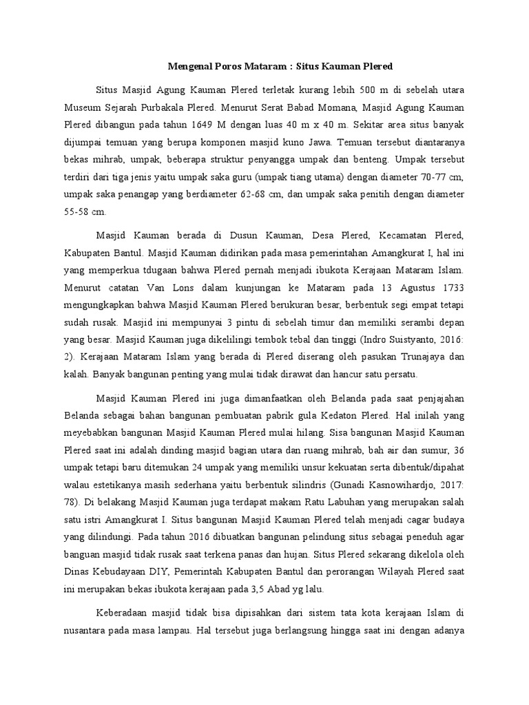 Masjid Kauman Plered: Sejarah dan Arkeologi | PDF