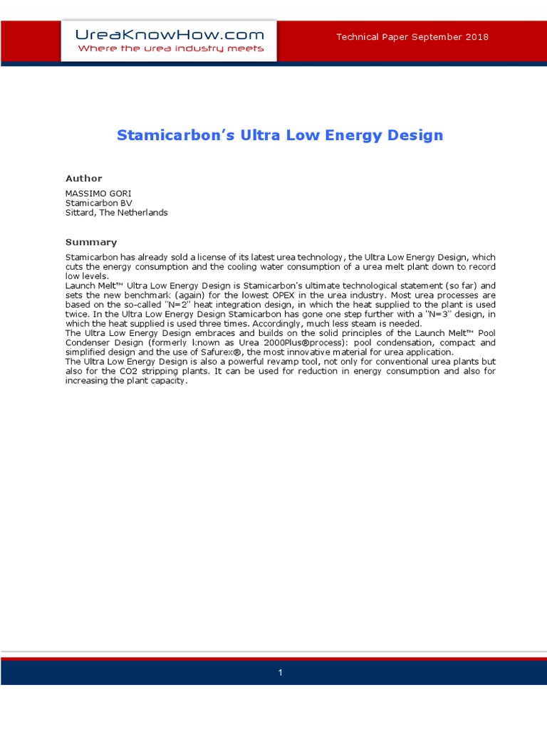 Stamicarbon's Ultra Low Energy Design: Author | PDF