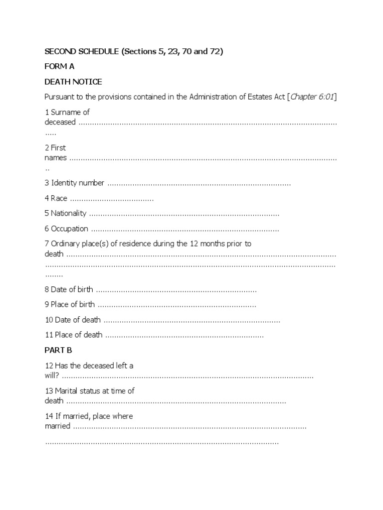 Death Notice-SCHEDULE 1 | PDF | Marriage | Marriage, Unions And ...