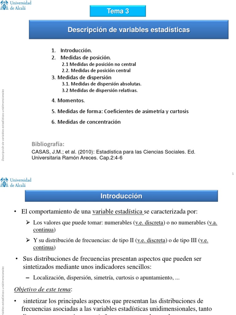 Descripción de Variables Estadísticas: Tema 3 | PDF | Cuantil | Muestreo (Estadísticas)