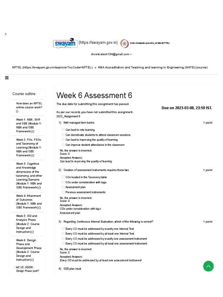 Week 6 Assessment 6: (Https://swayam - Gov.in) | PDF | Learning | Behavior Modification