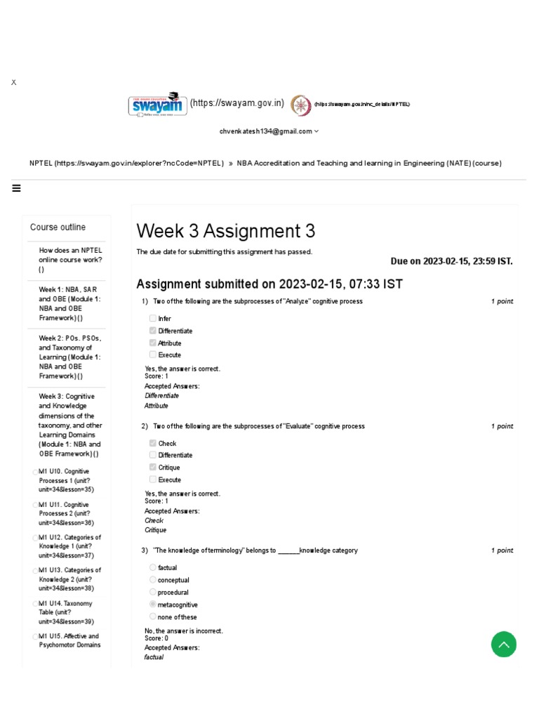 Week 3 Assignment 3: Assignment Submitted On 2023-02-15, 07:33 IST | PDF | Engineering Design ...