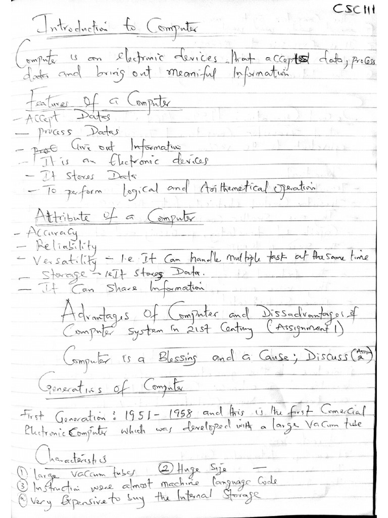 Csc 111 Note Pdf 