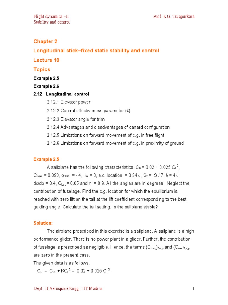 Longitudinal Stick-Fixed Static Stability and Control Topics | PDF ...