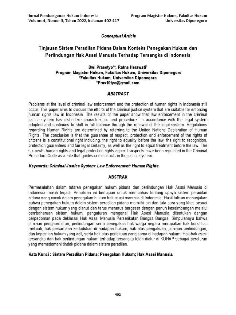 Tinjauan Sistem Peradilan Pidana Dalam Konteks Penegakan Hukum Dan Perlindungan Hak Asasi ...