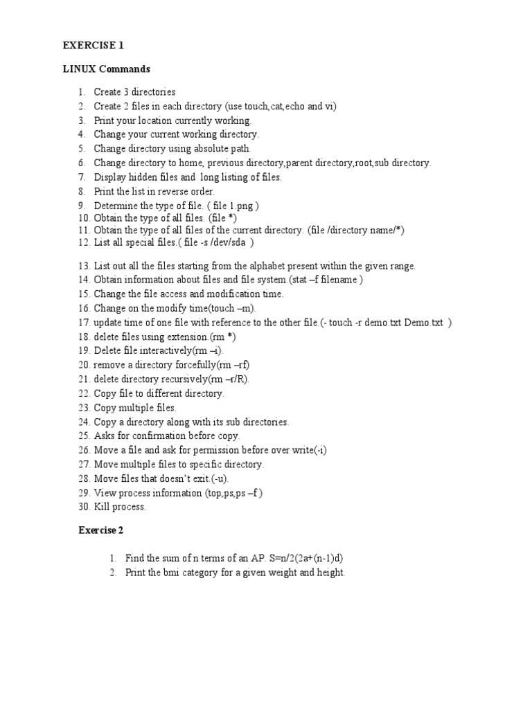 Exercise 1 LINUX Commands | PDF