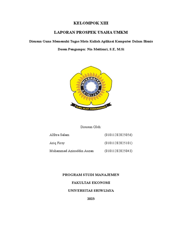 Kelompok 13 - APLIKOMBIS - B - Laporan - Prospek - Usaha - UMKM | PDF