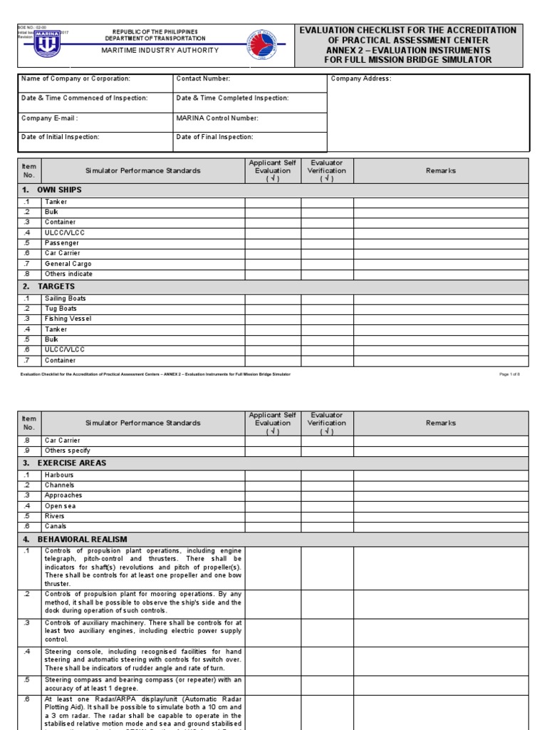 02 PAC Inspection Annex 2 Bridge Simulator 1 | PDF | Simulation | Oil ...