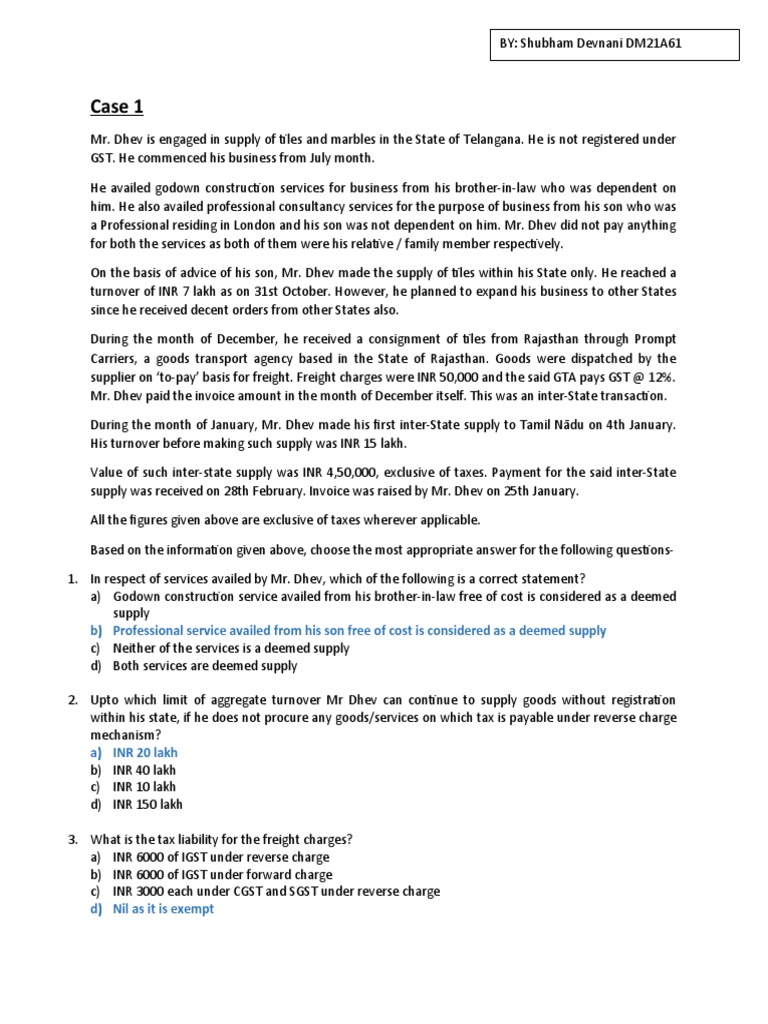 GST Case Study on Mr. Dhev's Business Transactions | PDF | Government ...
