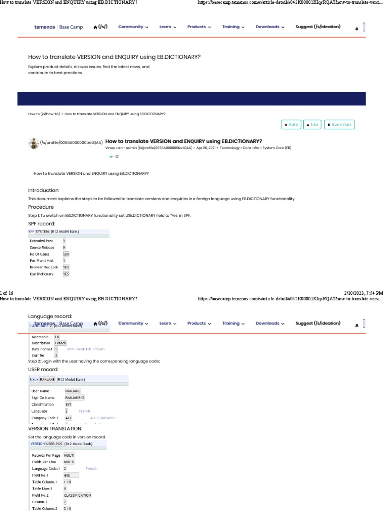 How To Translate VERSION and ENQUIRY Using EB - DICTIONARY? | PDF | Computing | Software Engineering