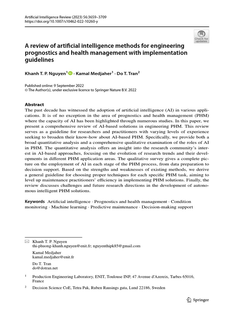 A Review of Artificial Intelligence Methods For Engineering Prognostics and Health Management ...