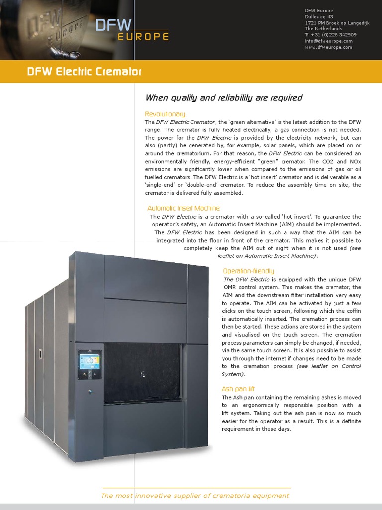 DFW Electric Cremator Specifications | PDF