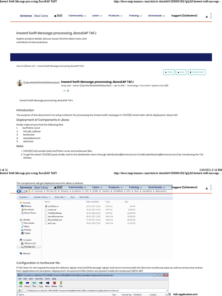 Inward Swift Message Processing JbossEAP TAFJ | Download Free PDF ...
