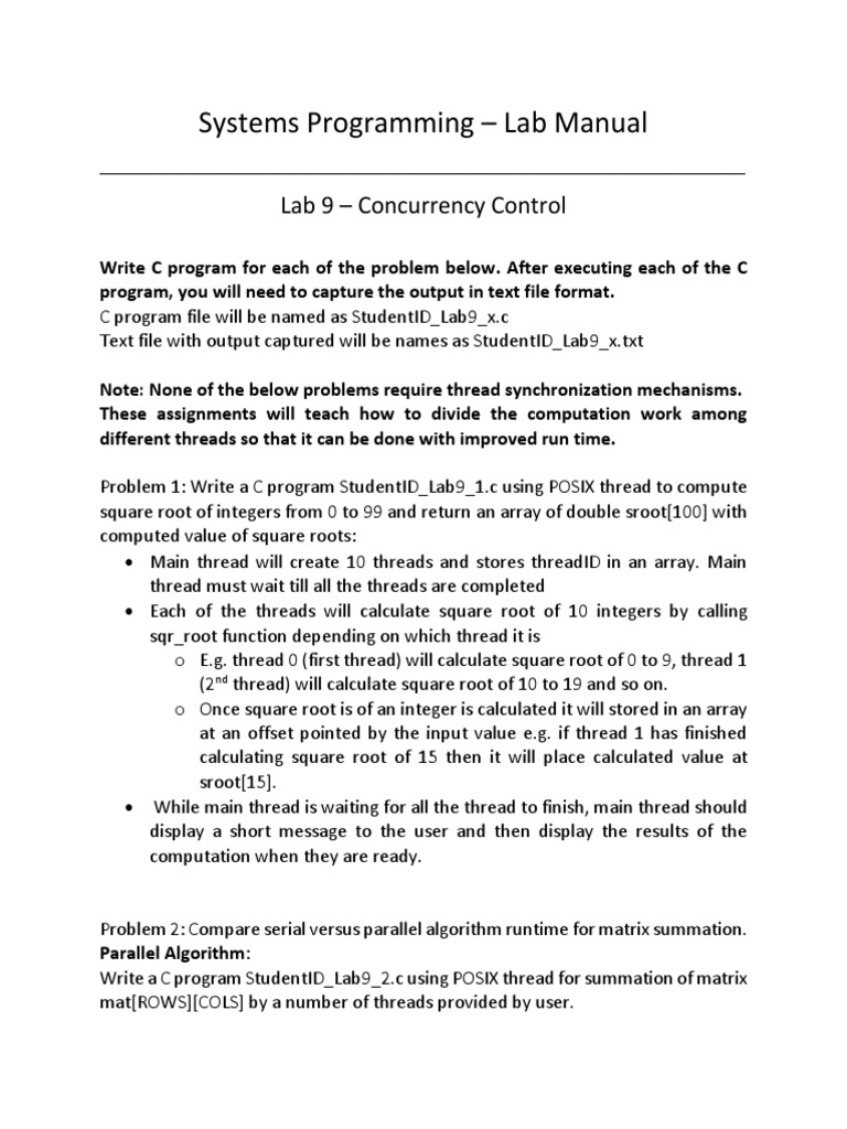 Systems Programming - Lab9 | PDF | Matrix (Mathematics) | Thread (Computing)