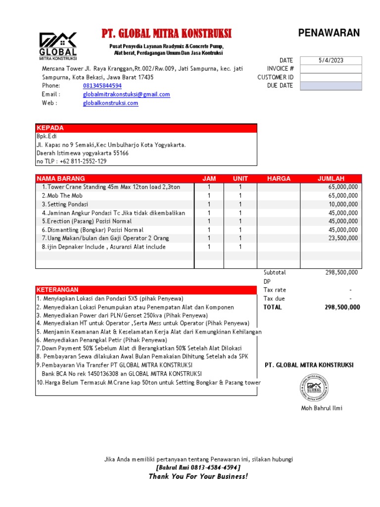 Pt. Global Mitra Konstruksi: Penawaran | PDF