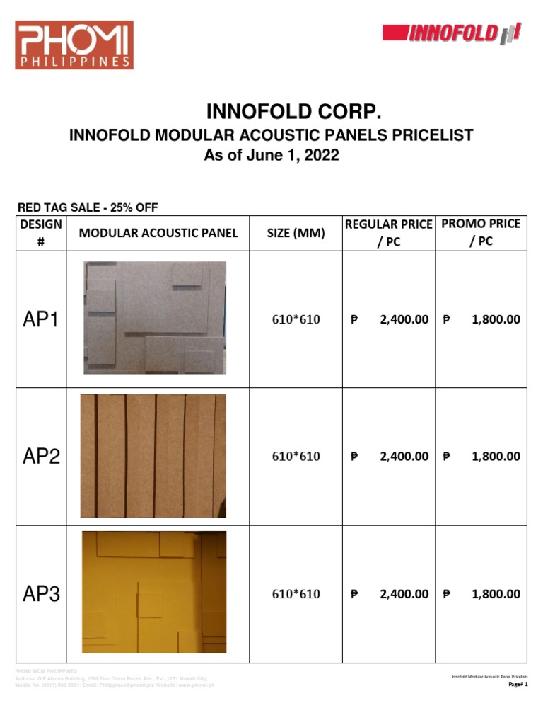 Innofold Acoustic Panel Price List | PDF