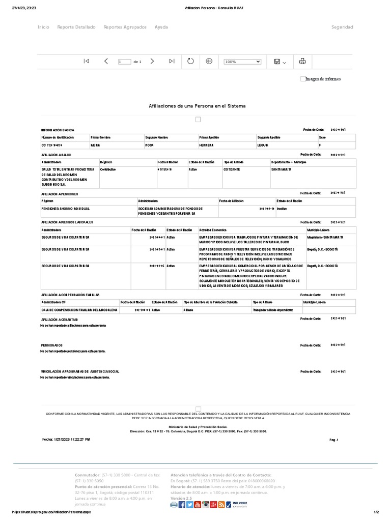 Afiliacion Persona - Consulta RUAF | PDF | Pensión | Industrias de servicio