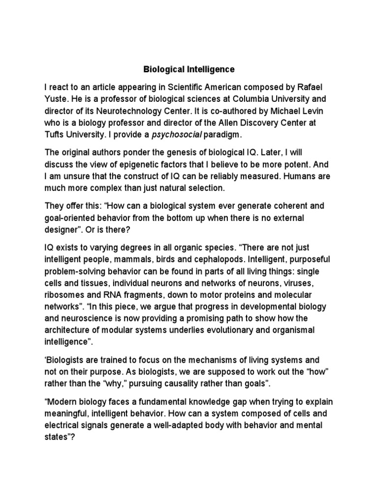Biological Intelligence | PDF | Intelligence Quotient | Biology
