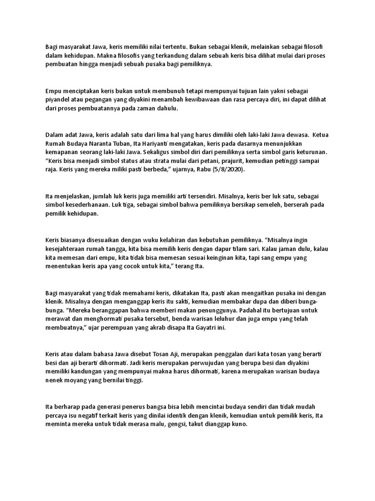 Keris Bagi Masyarakat Jawa | PDF