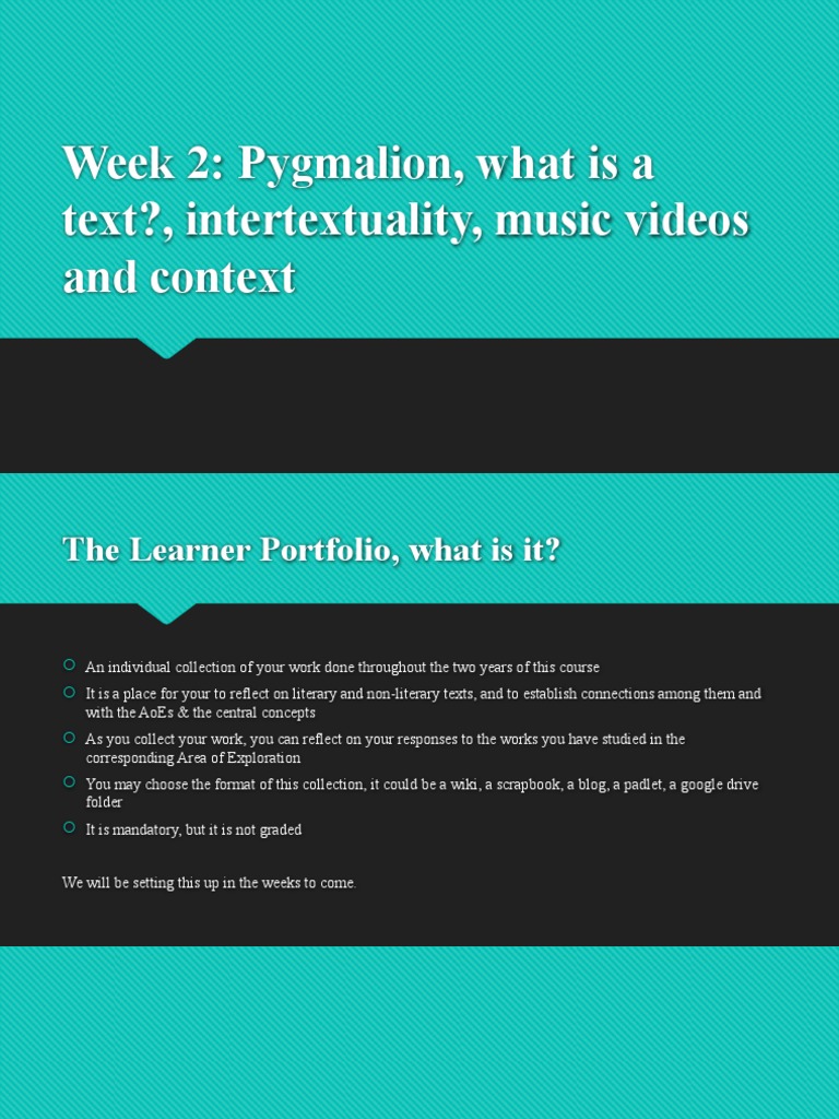 Week 2 - Pygmalion, Intertextuality, Context | PDF | Foreign Language Studies