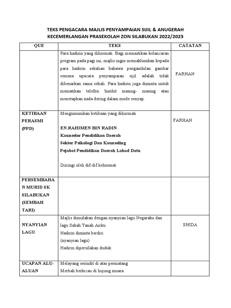 Teks Pengacara Majlis Prasekolah | PDF Teks Pengacara Majlis Prasekolah | PDF