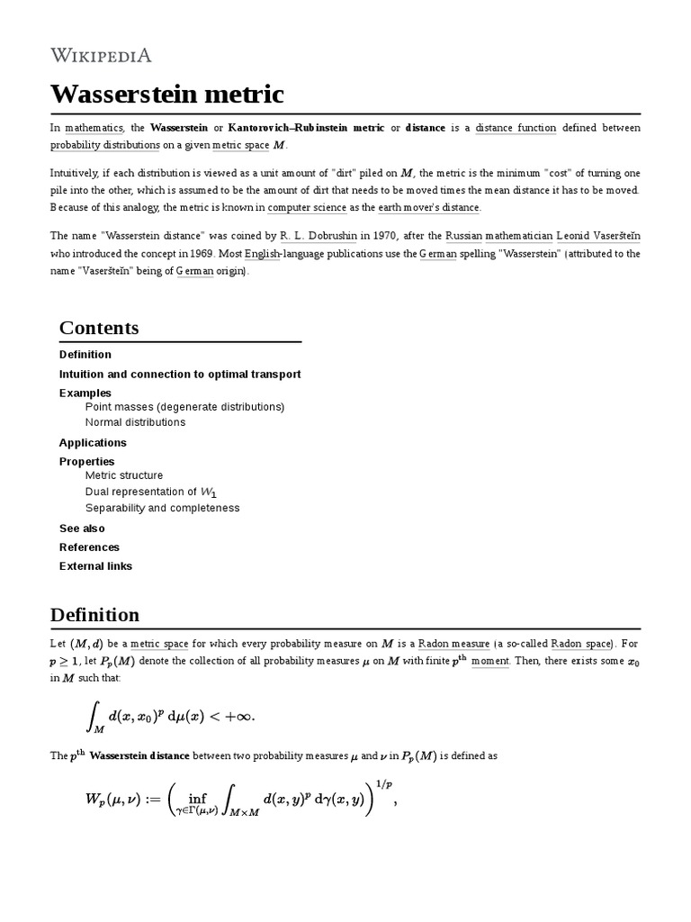 Wasserstein Metric | PDF | Analysis | Mathematical Physics
