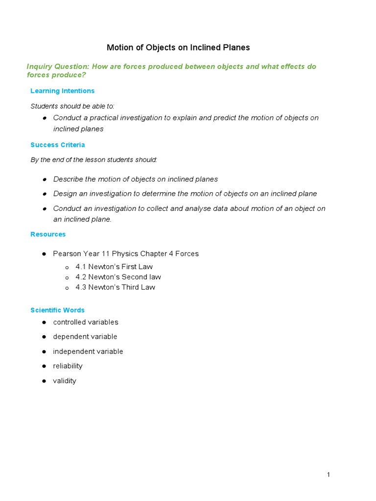 Forces and Motion on Inclined Planes | PDF