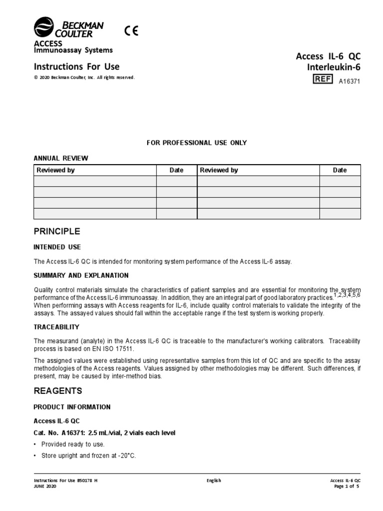 Access IL-6 QC Instructions For Use Interleukin-6 | PDF