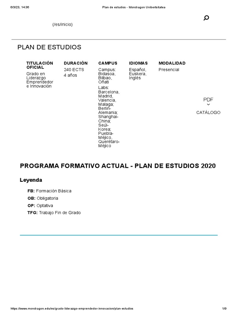 Programa Formativo Actual - Plan de Estudios 2020 | PDF | Evaluación | Iniciativa empresarial
