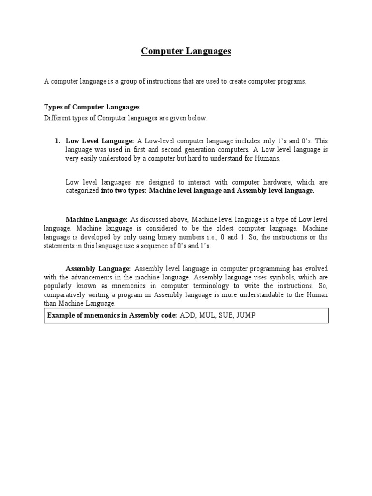 Computer Languages Pdf Assembly Language Computer Program 