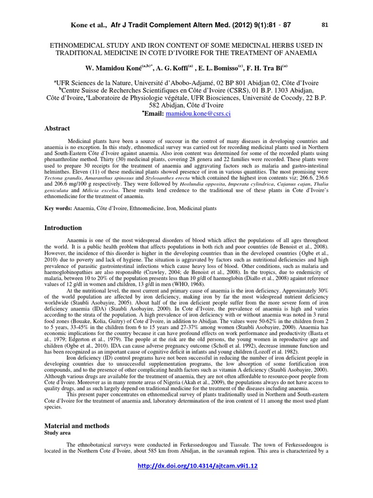 Ethnomedical Study and Iron Content of Some Medicinal Herbs Used in ...