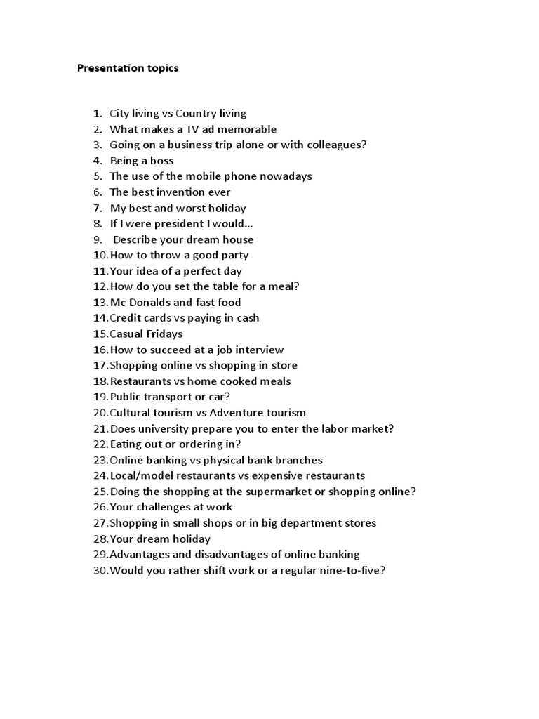ENGLISH Presentation Topics | PDF | Career & Growth