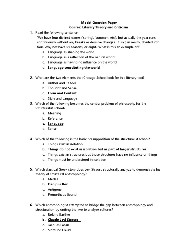 Literary Theory and Criticism Quiz | PDF | Philosophical Theories ...