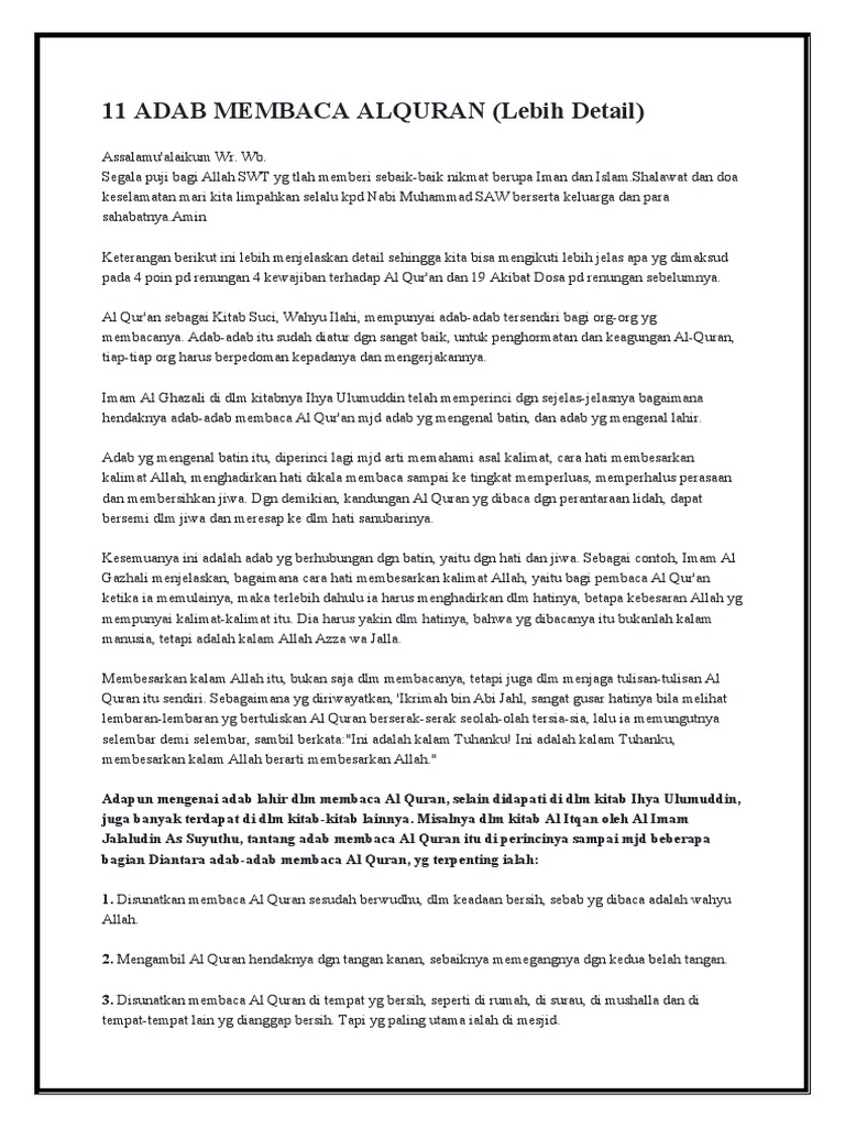 Adab Membaca Alquran | PDF | Agama & Spiritualitas