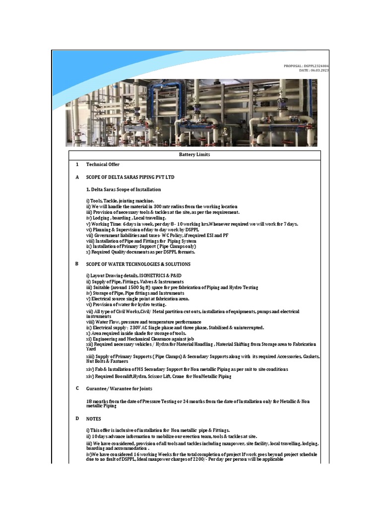 Battery Limits 1 Technical Offer A Scope of Delta Saras Piping PVT LTD ...