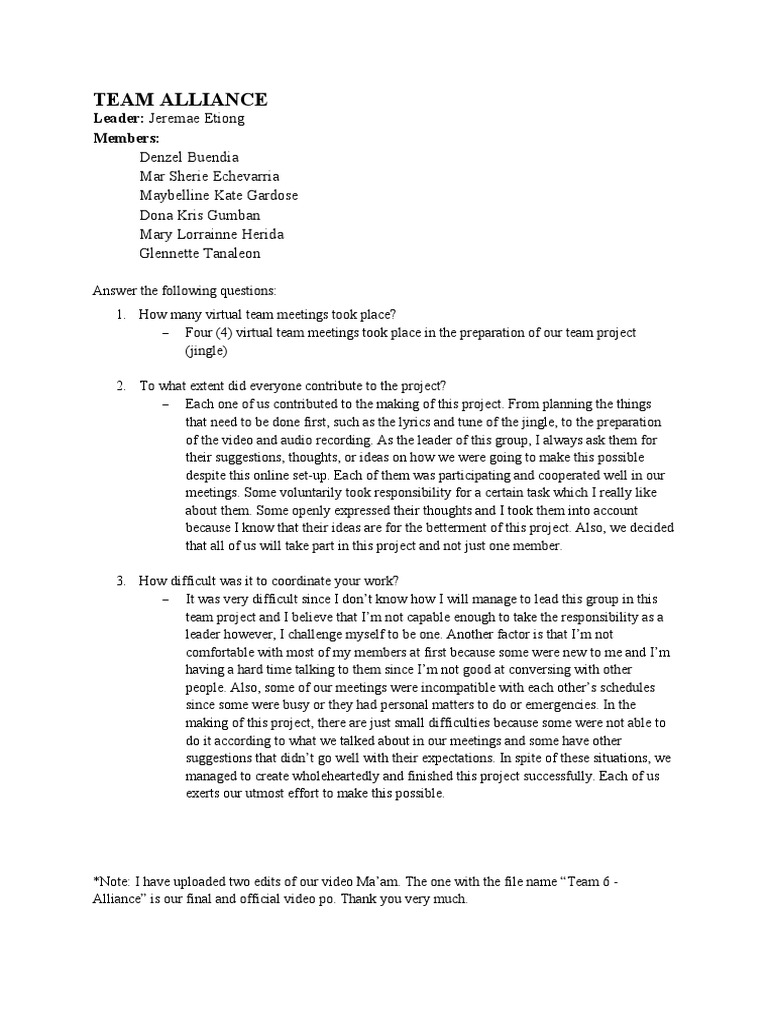Team Alliance | PDF | Communication