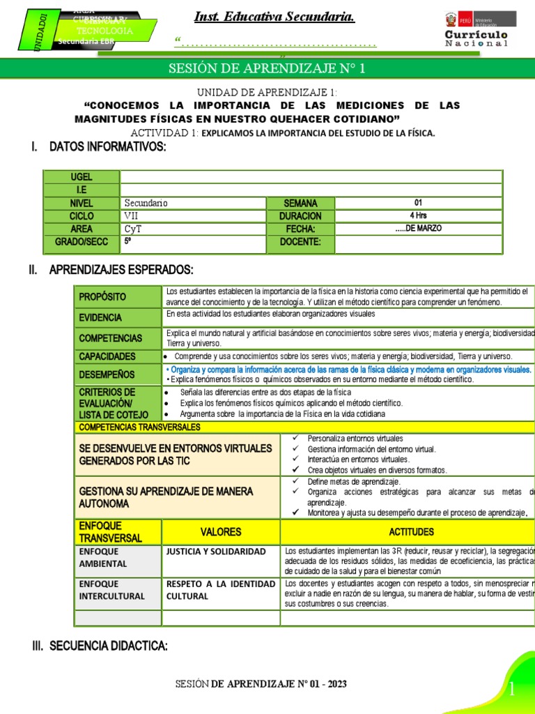 5º Ses Act 1-Cyt-U1 | PDF | Aprendizaje | Evaluación
