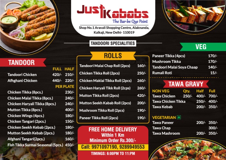Just Kababs Menu | PDF | Indian Cuisine | Cooking