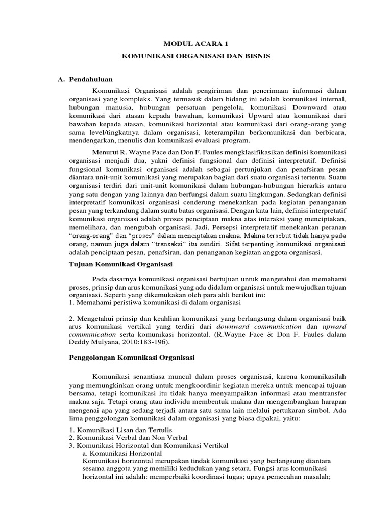 MODUL ACARA 1.komunikasi Organisasi Dan Bisnis | PDF