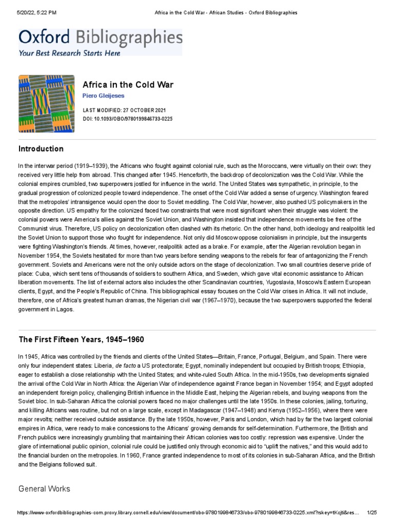 Africa in The Cold War - African Studies - Oxford Bibliographies | PDF ...