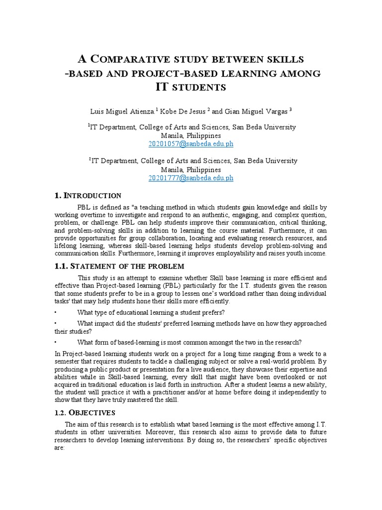 A Comparative Study Between Skills-Based Learning and Project-Based Learning Among IT Students ...