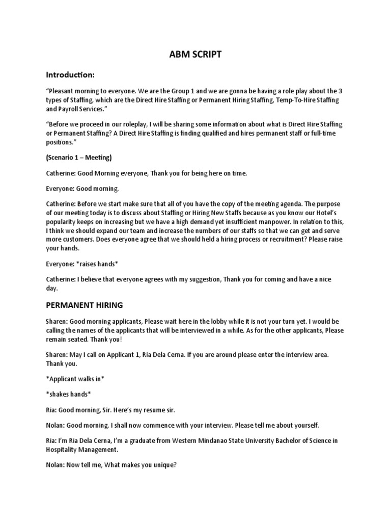 Abm Script: (Scenario 1 - Meeting) | PDF | Business