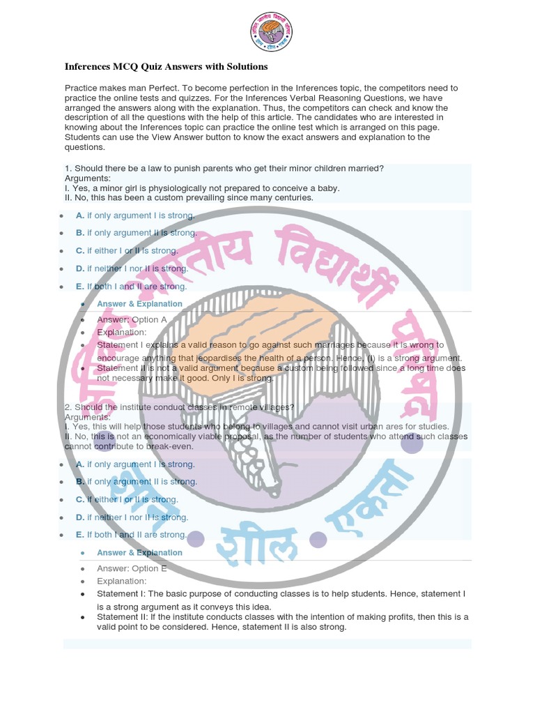 Inferences MCQ Abvp | PDF